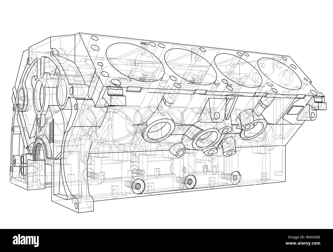 Engine block sketch. Vector rendering of 3d Stock Vector Image & Art ...