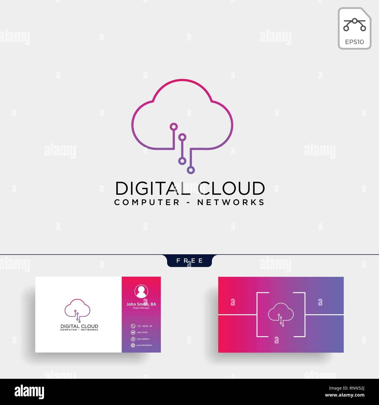 cloud digital technology line logo template vector illustration icon ...