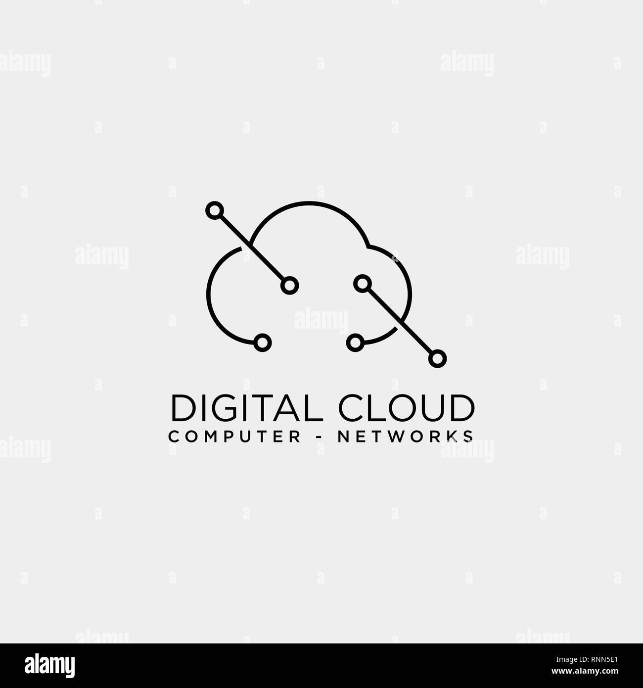 cloud digital technology line logo template vector illustration icon ...