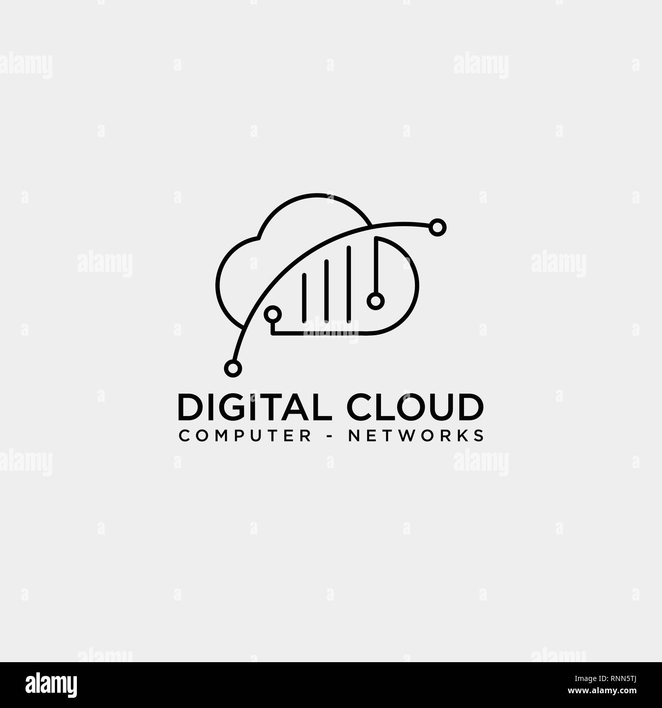 cloud digital technology line logo template vector illustration icon ...