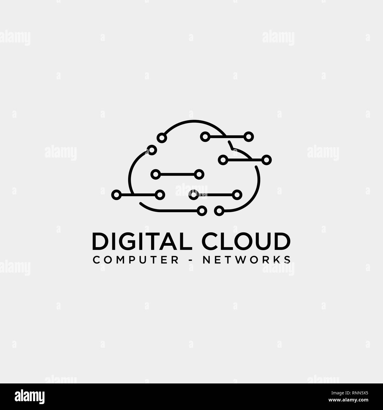 cloud digital technology line logo template vector illustration icon ...