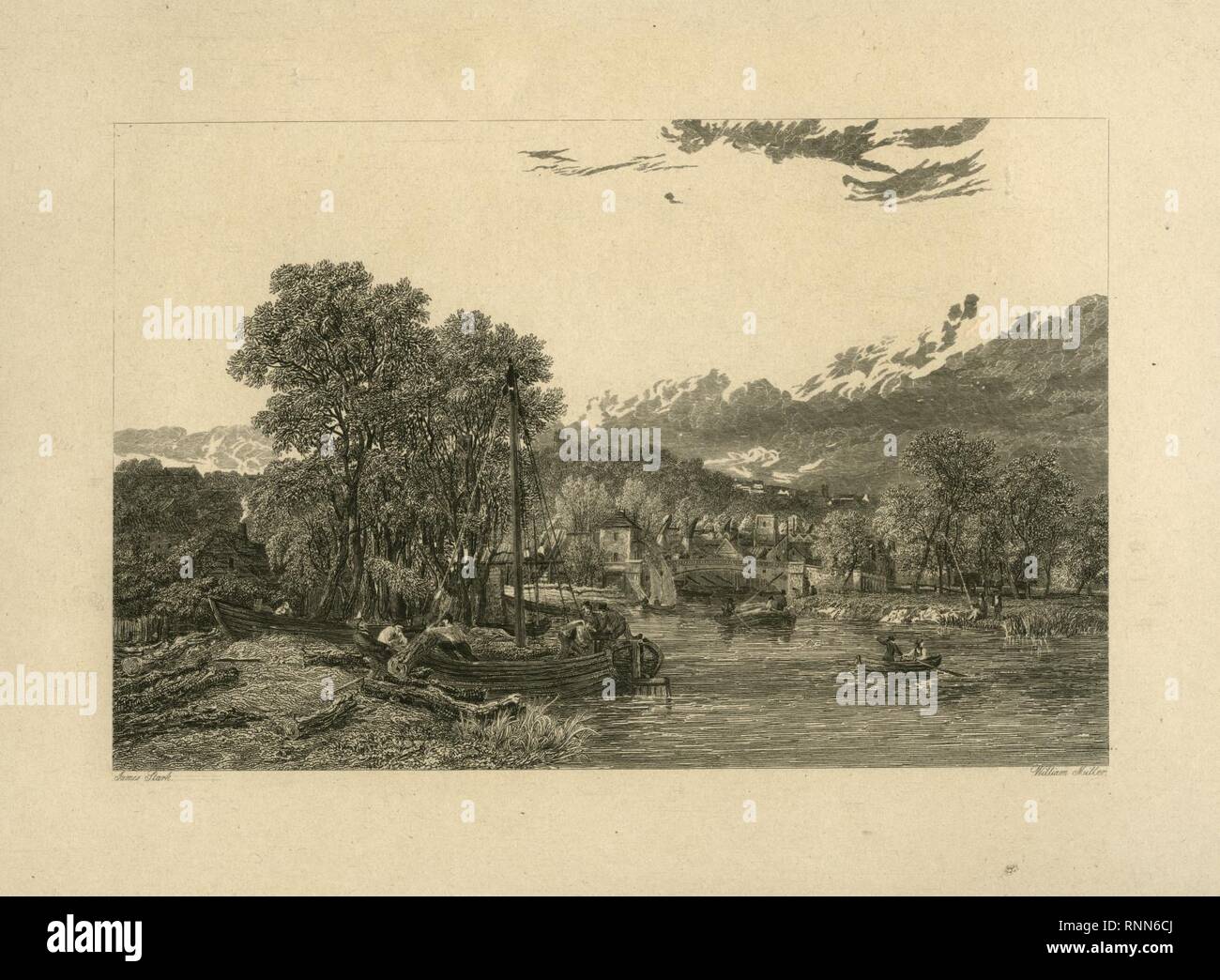 Carrow Bridge open etching by William Miller after James Stark Stock ...