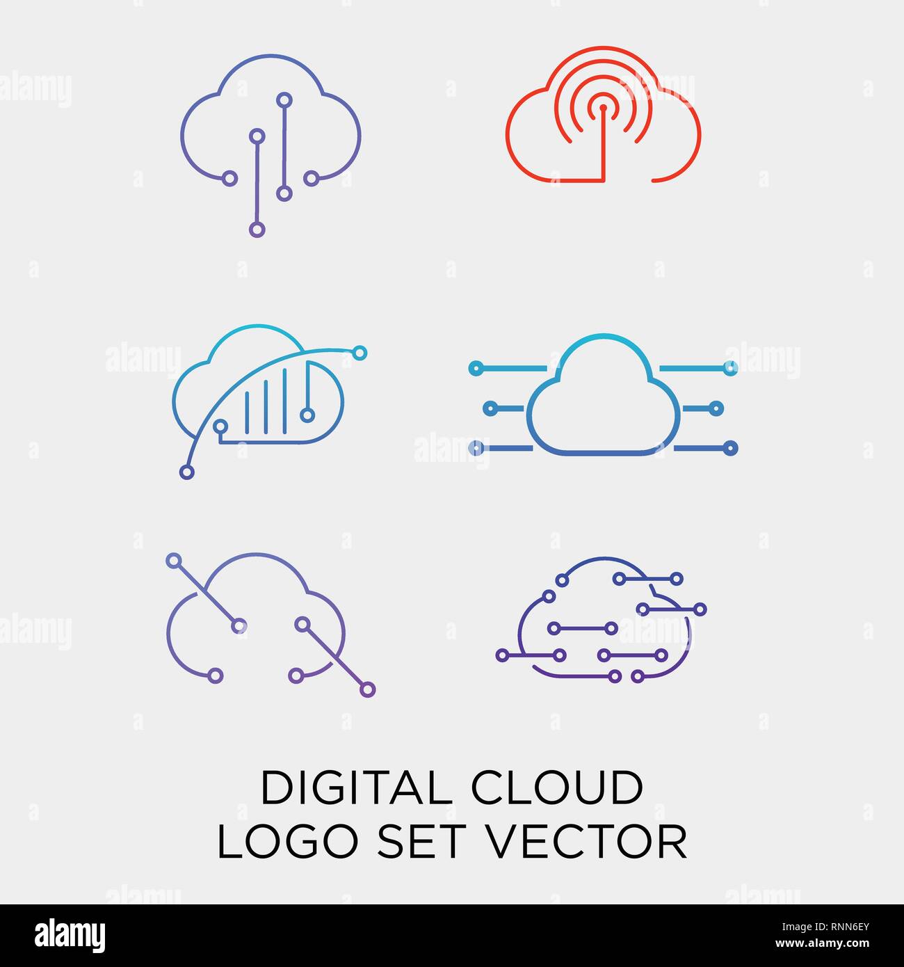 cloud digital technology line logo template vector illustration icon ...