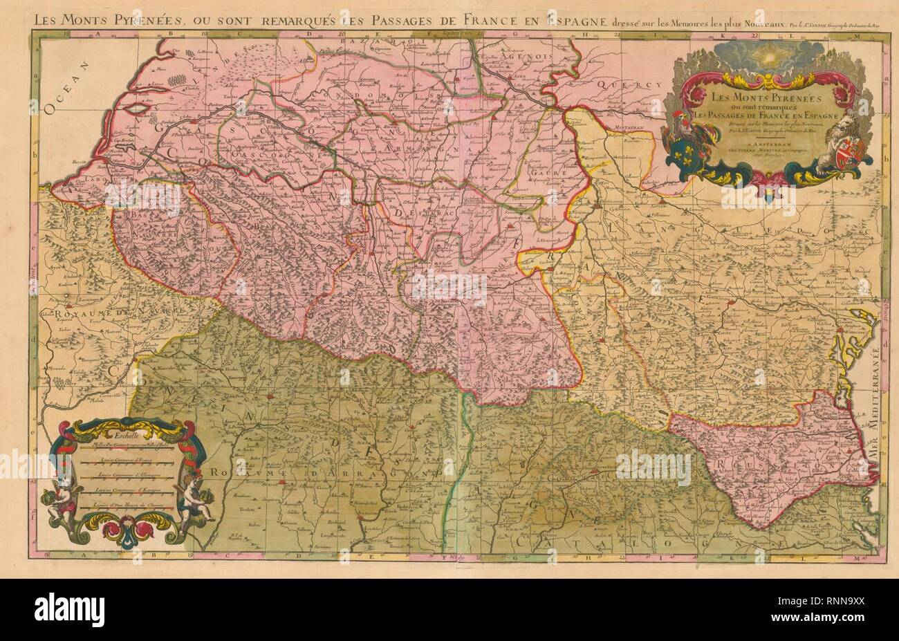 Carte des Pyrénées au XVIIeme siècle Stock Photo - Alamy