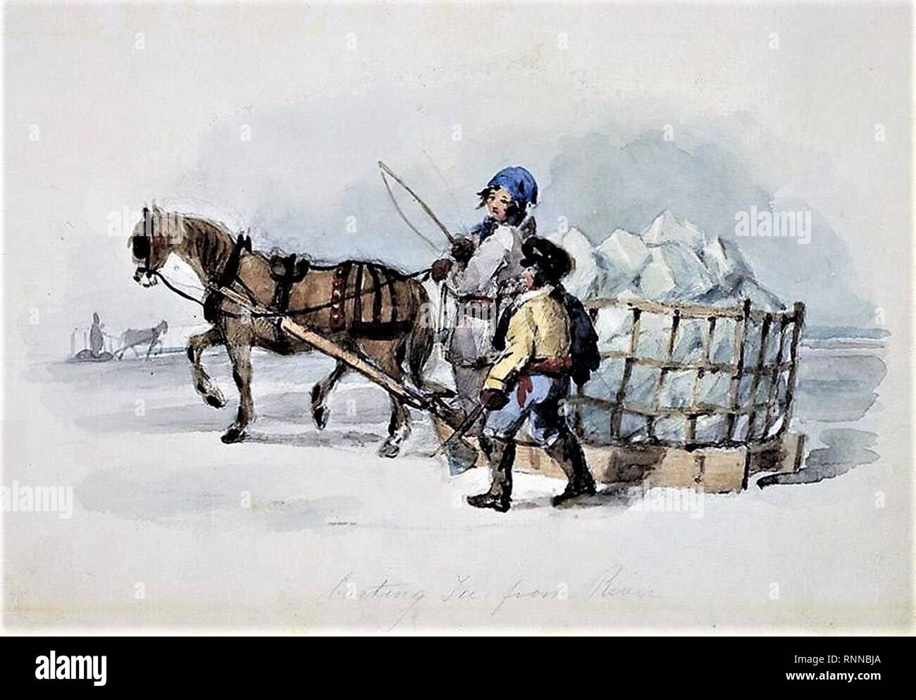 Carting Ice from River Stock Photo - Alamy