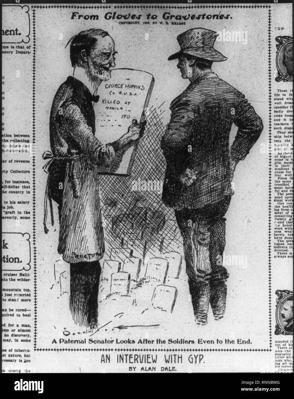 Cartoon satire of Sen. Proctor providing tombstones for war dead (his ...
