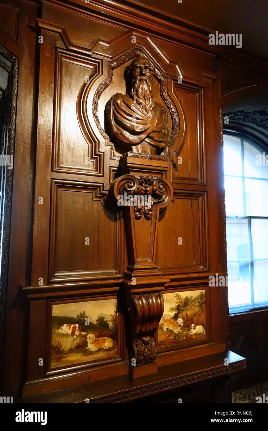 Carved bust and panelling from a German monastery, acquired 1837, with ...