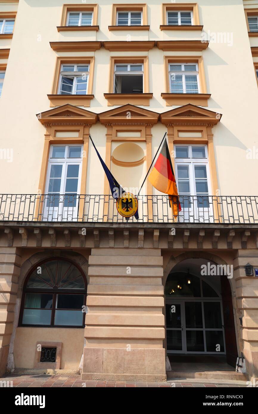 Krakow city in Poland. Consulate of Germany Stock Photo - Alamy