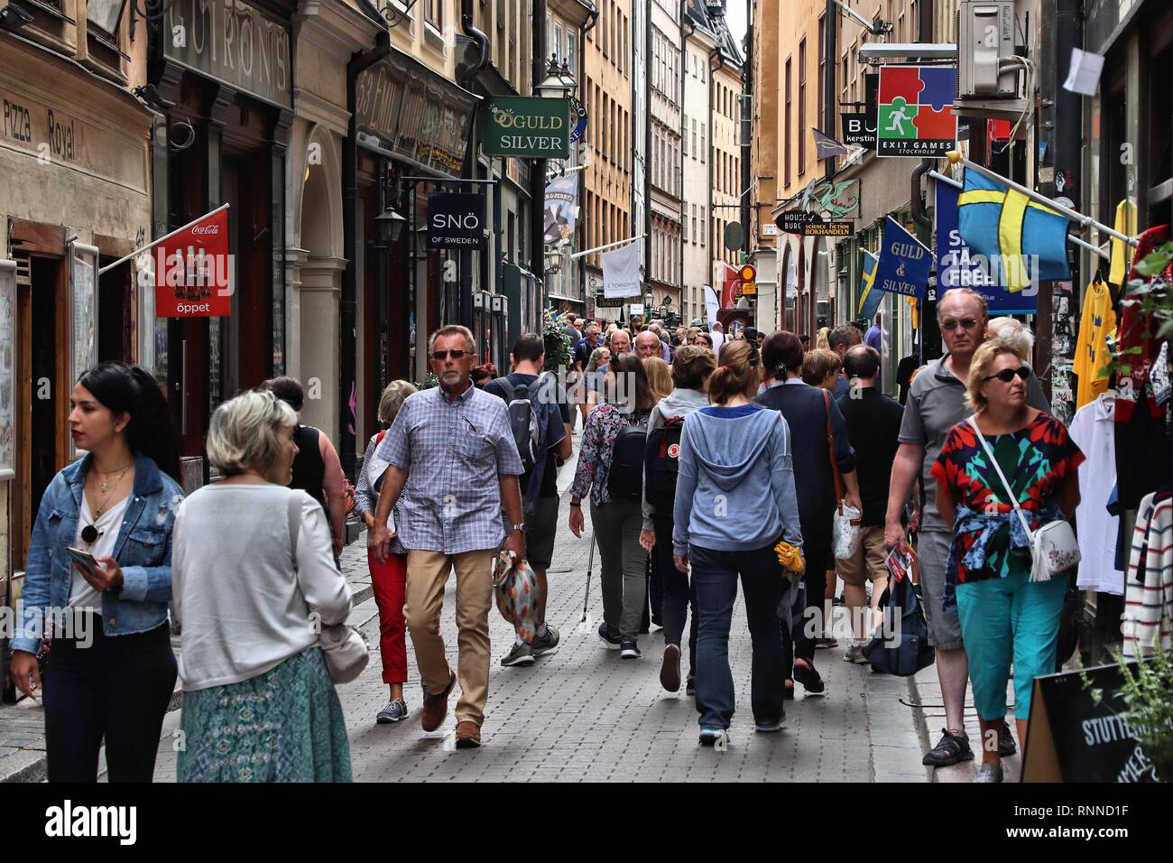 STOCKHOLM, SWEDEN - AUGUST 23, 2018: People shop in Gamla Stan (Old ...
