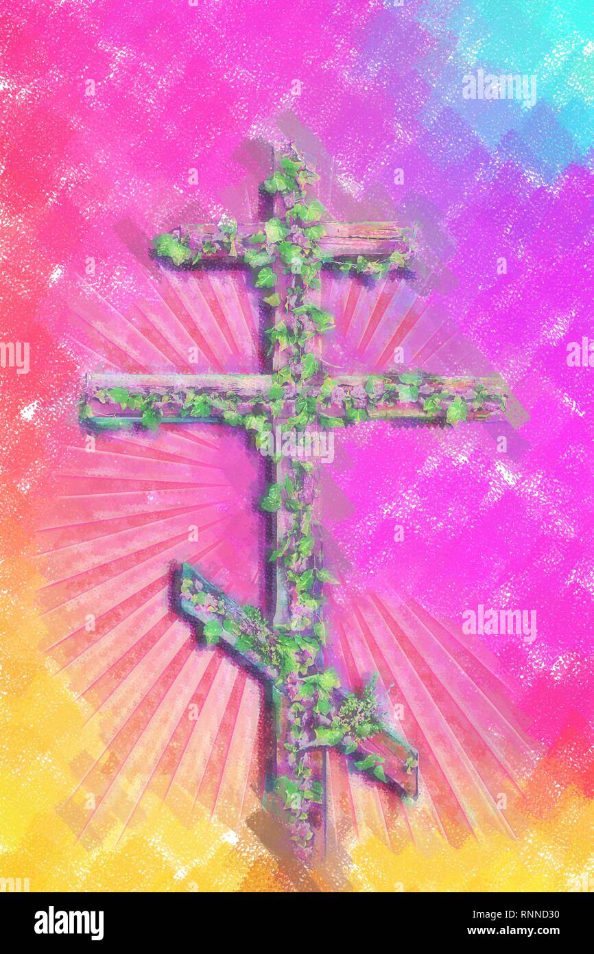 Cross with flowers, symbol of the Christian faith Stock Photo - Alamy