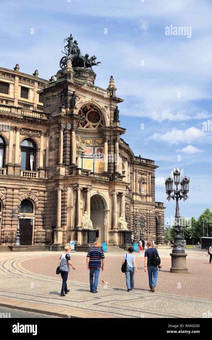 DRESDEN, GERMANY - MAY 10, 2018: People visit Semperoper (Opera House ...