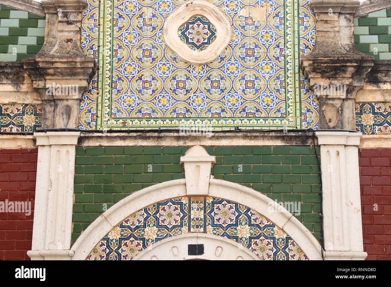 Faro, Portugal - colorful old Portugese ceramic tiles decoration Stock ...