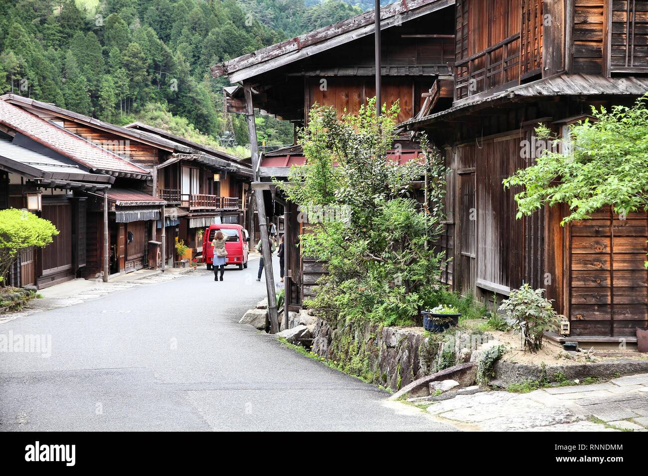Japan - famous Nakasendo trail in Tsumago old town. Old route hundreds ...