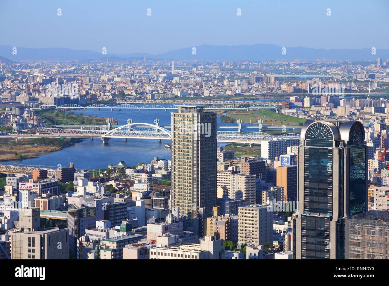 OSAKA, JAPAN - APRIL 27: Cityscape view on April 27, 2012 in Osaka ...