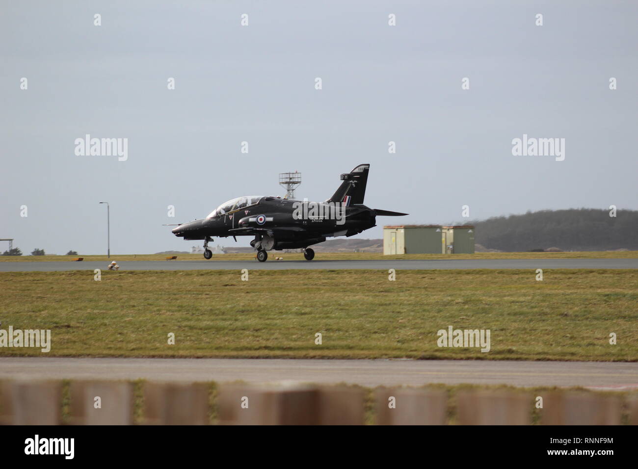 BAE Hawk T2trainer jet at RAF Valley, Anglesey, Wales Stock Photo - Alamy