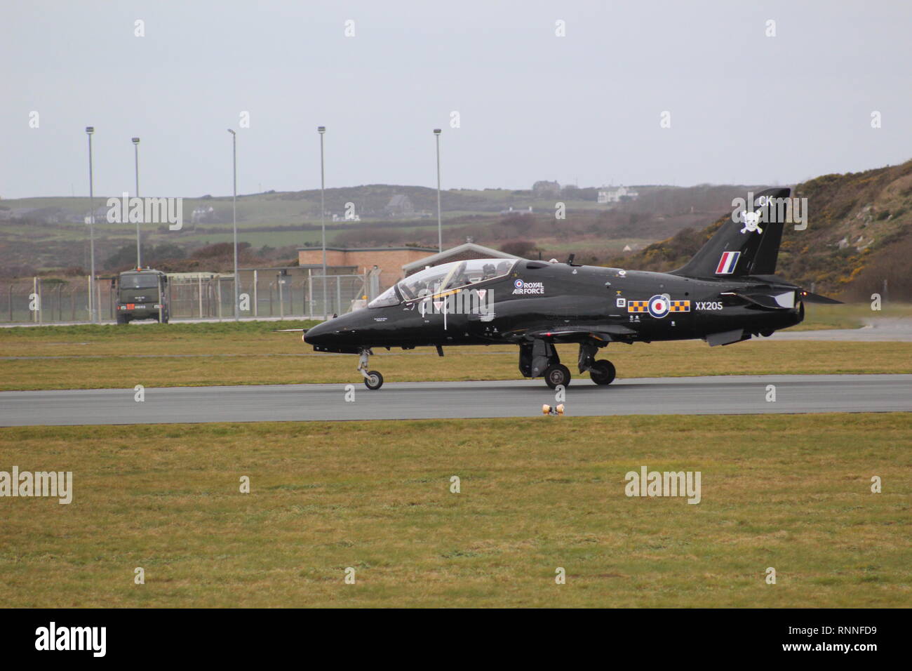 BAE Hawk T2trainer jet at RAF Valley, Anglesey, Wales Stock Photo - Alamy