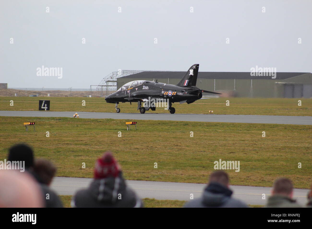 BAE Hawk T2trainer jet at RAF Valley, Anglesey, Wales Stock Photo - Alamy