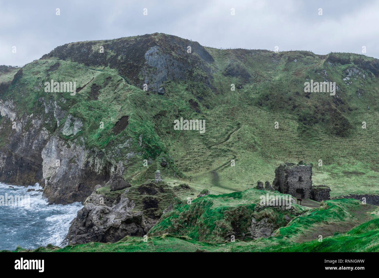 Castle ruins on Kinbane Head on the Coast of Northern Ireland Stock ...