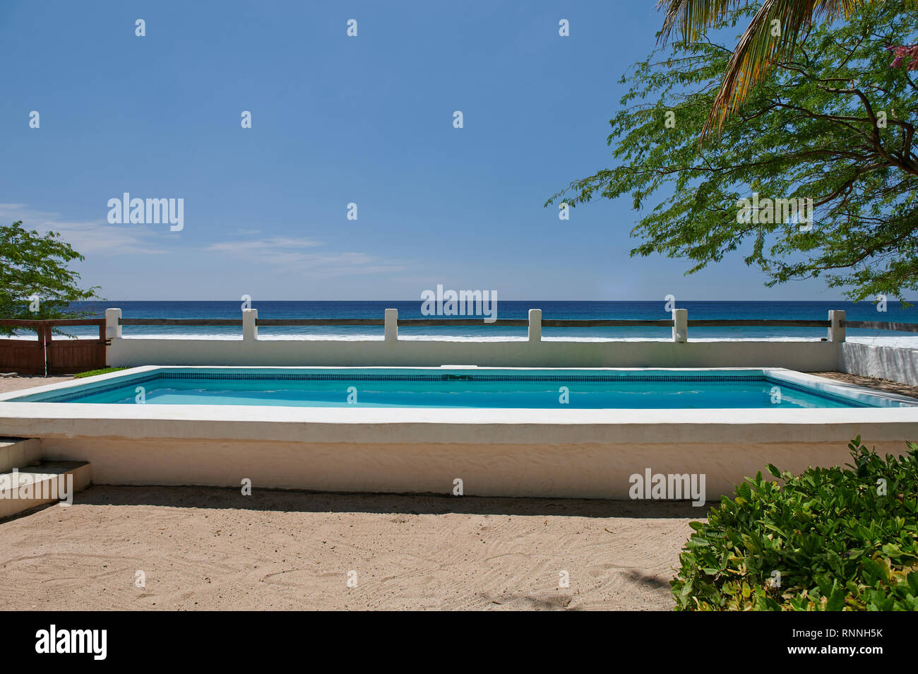 Empty swimming pool profile side view with blue water Stock Photo - Alamy