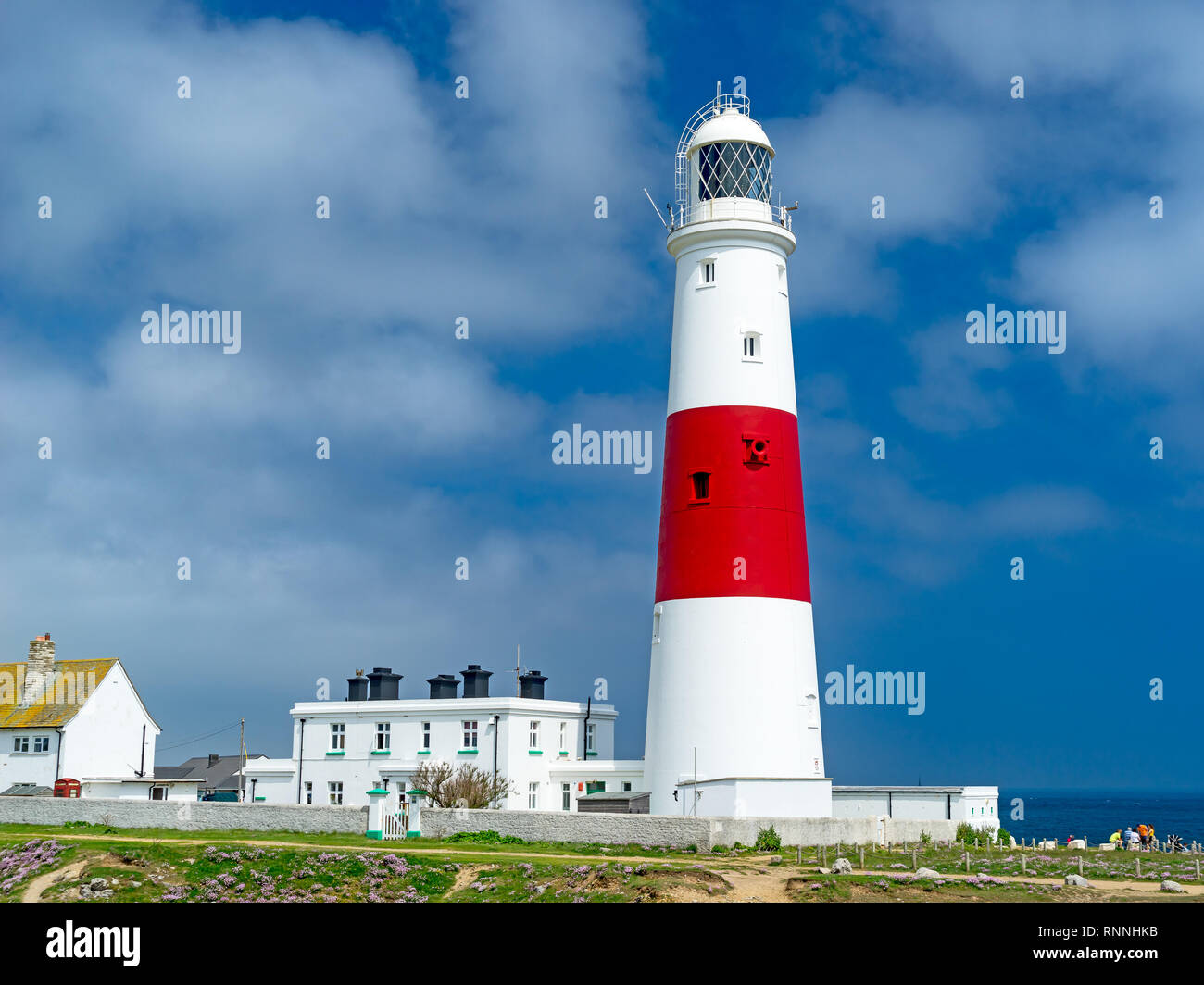 The red and white striped lighthouse at Portland Bill Dorset England UK ...
