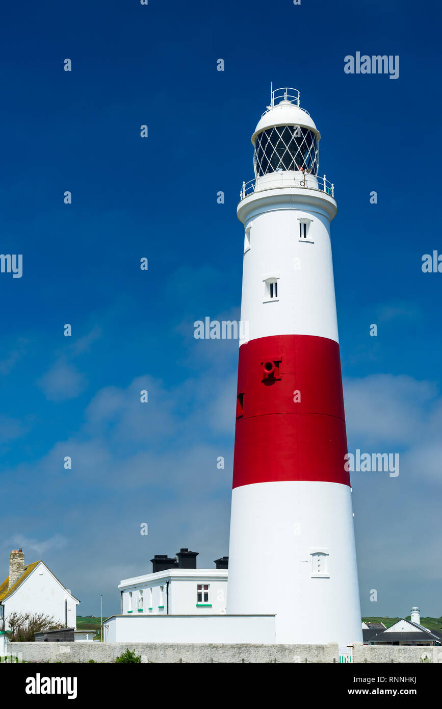 The red and white striped lighthouse at Portland Bill Dorset England UK ...