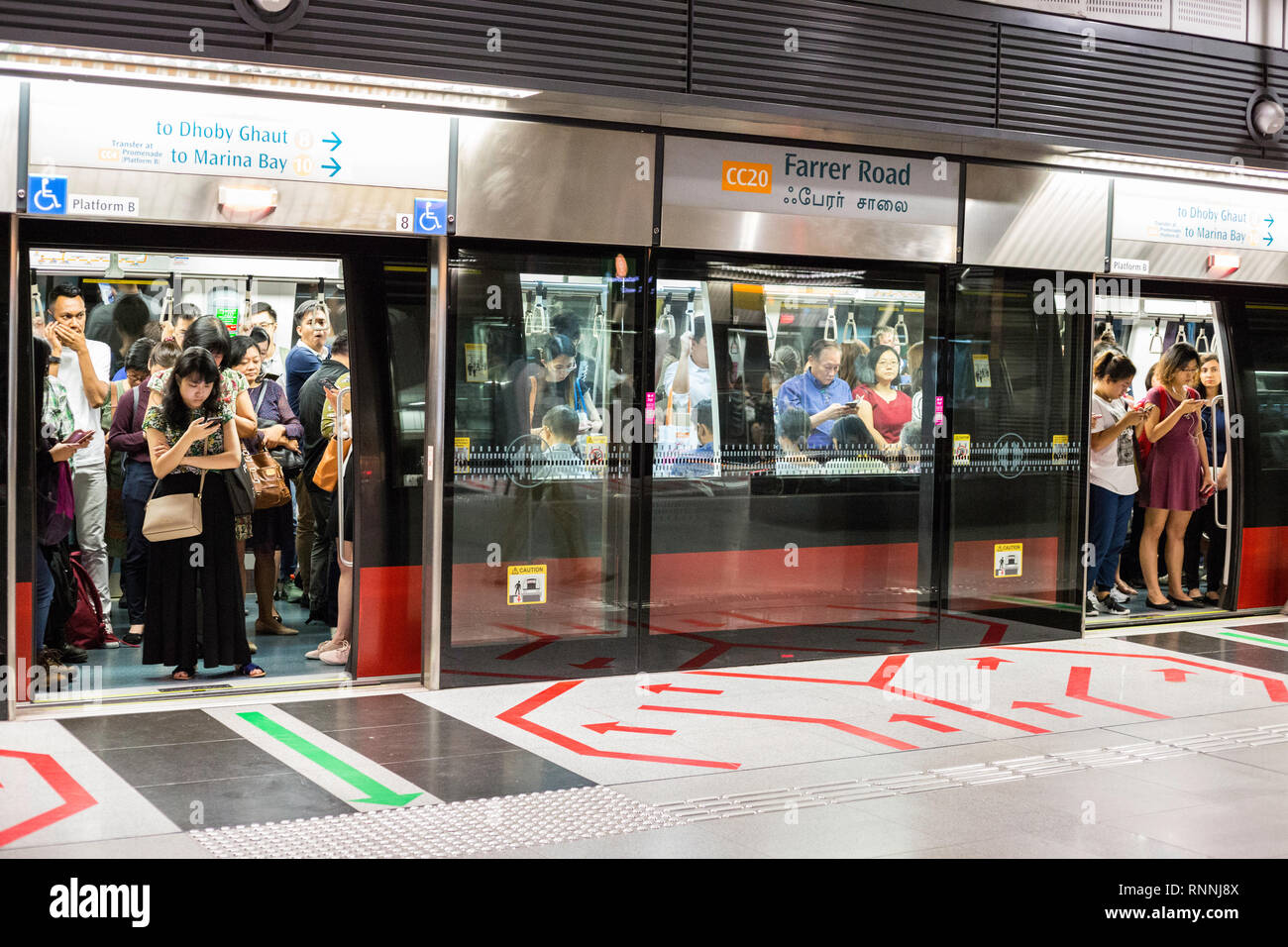 Singapore MRT Mass Rapid Transit Passengers Waiting for Train to Depart ...