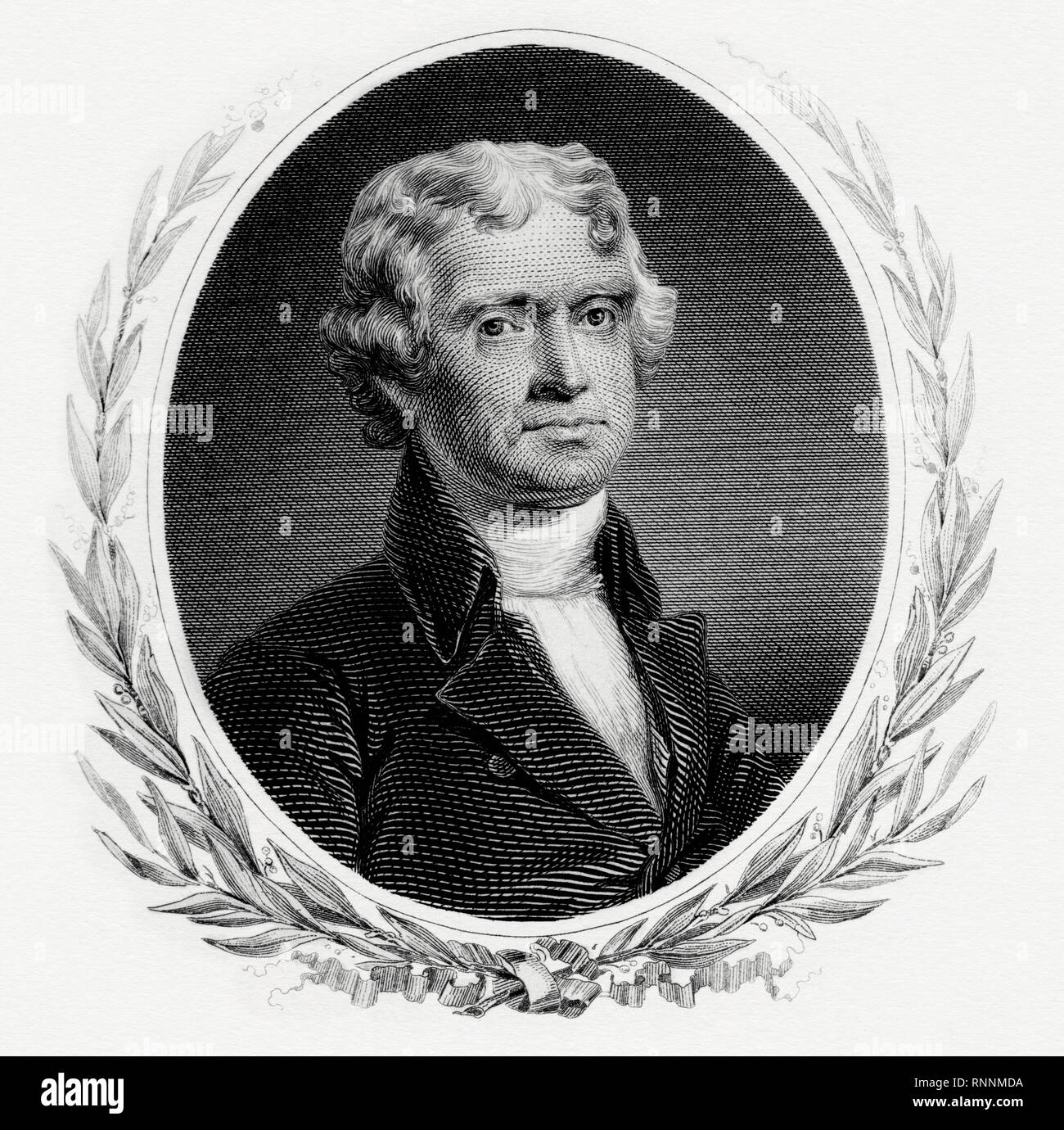 Engraved BEP portrait of U.S. President Thomas Jefferson Stock Photo ...