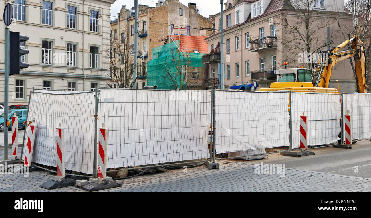 The fence closes the construction site of the reconstruction of the old ...