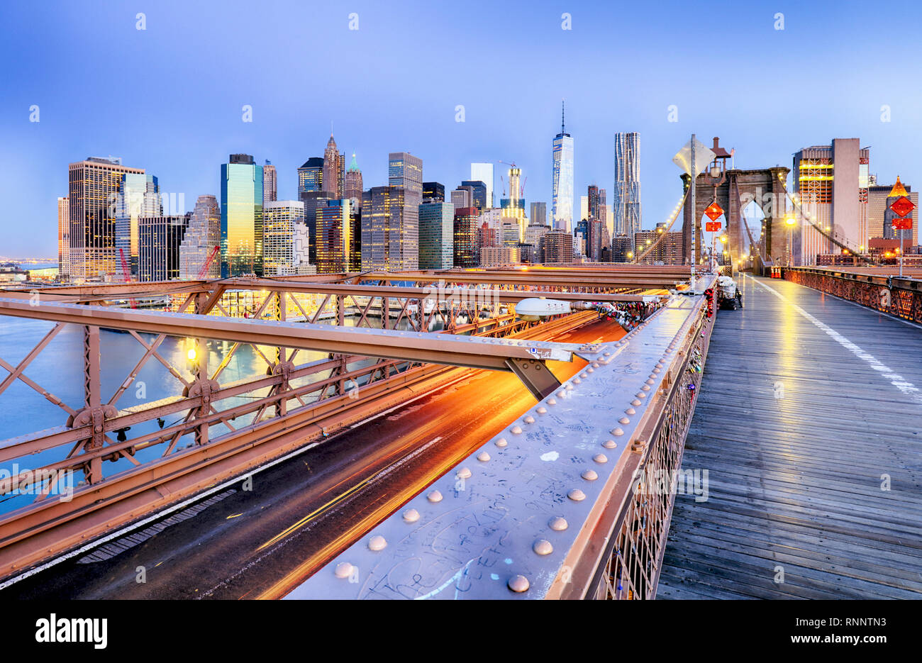 New York City with brooklyn bridge, Lower Manhattan, USA Stock Photo ...