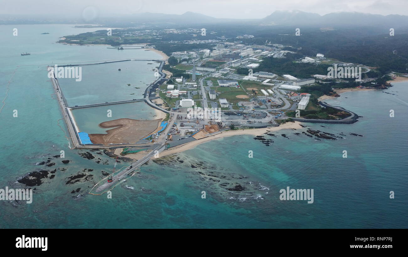 NAGO, JAPAN - FEBRUARY 20: Photo taken Feb. 20, 2019, from a drone ...