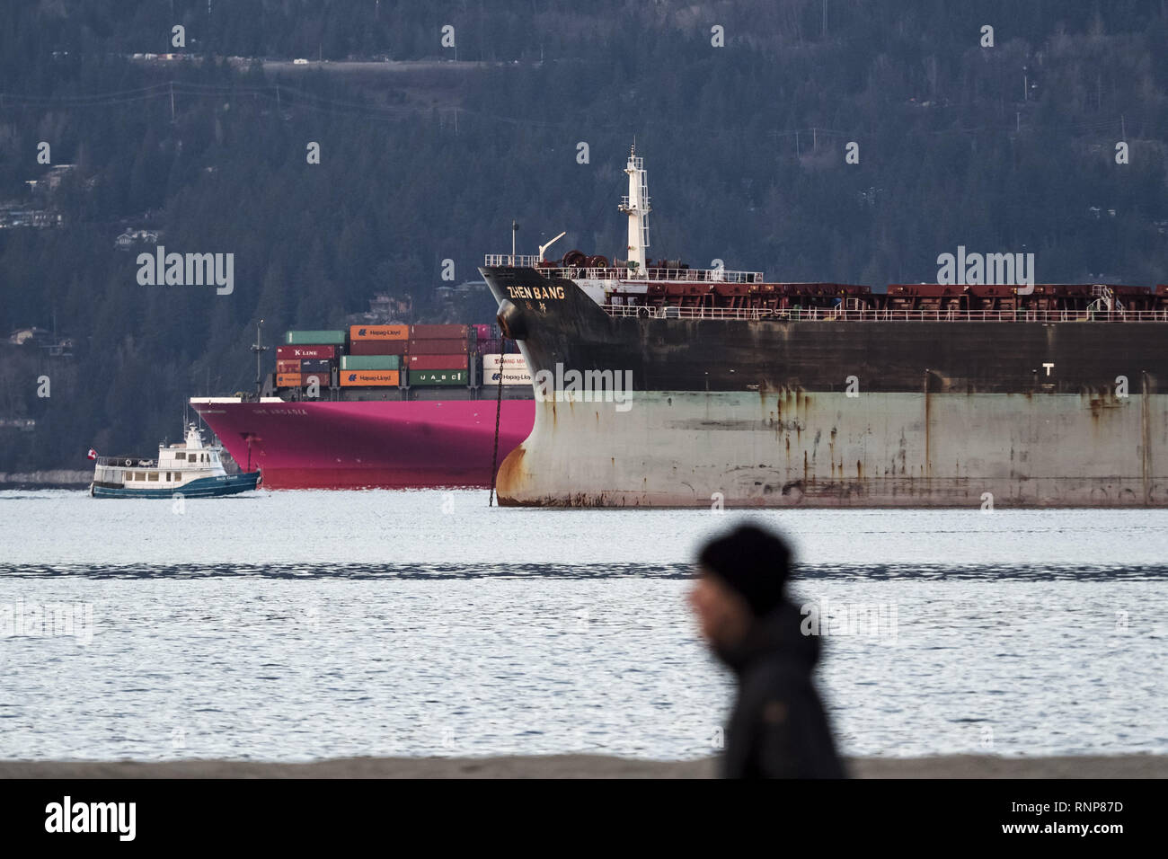 February 7, 2019 - Vancouver, British Columbia, Canada - Cargo ships ...
