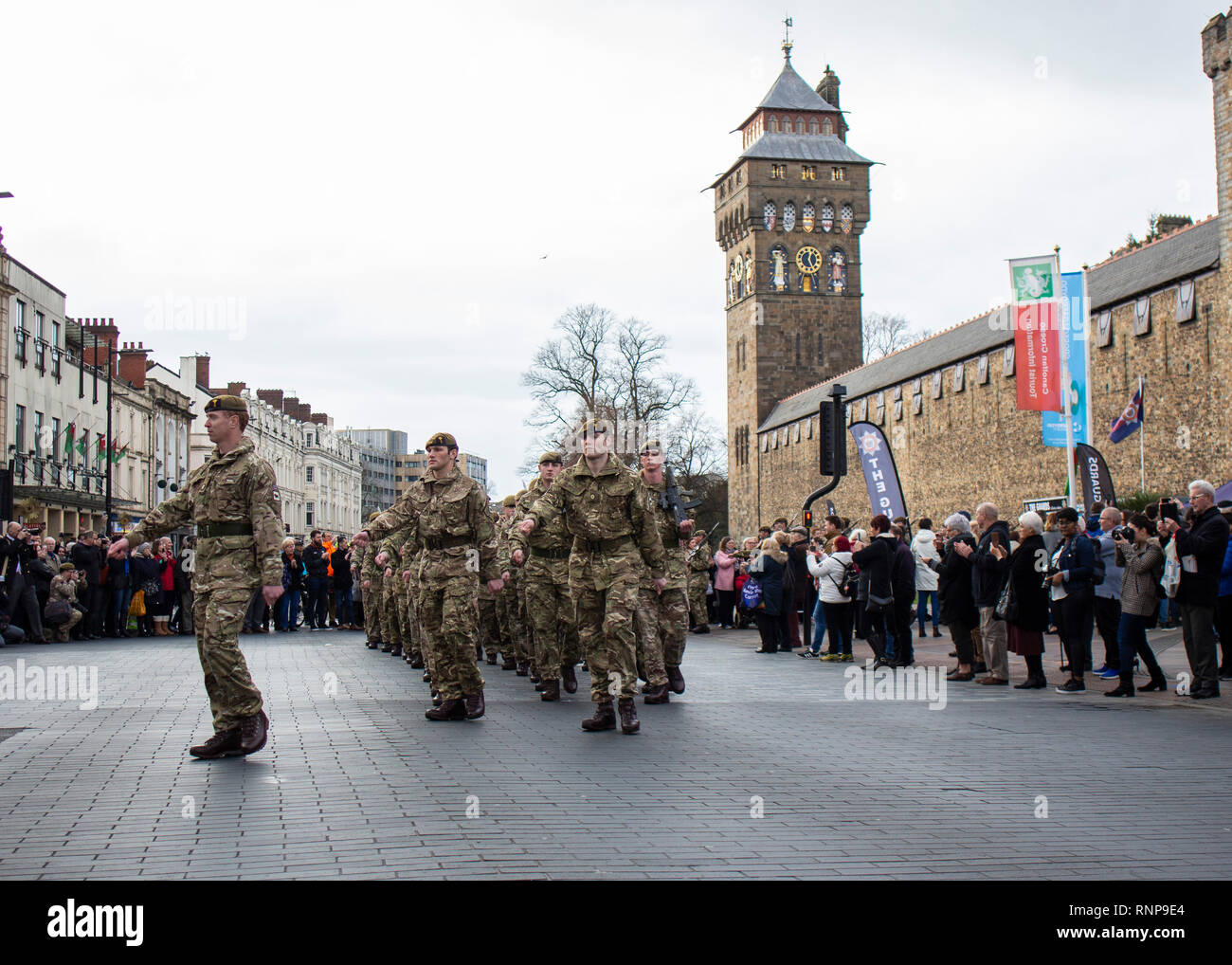 Cardiff, UK. 20th Feb, 2019. The 1st Battalion Welsh Guards homecoming ...