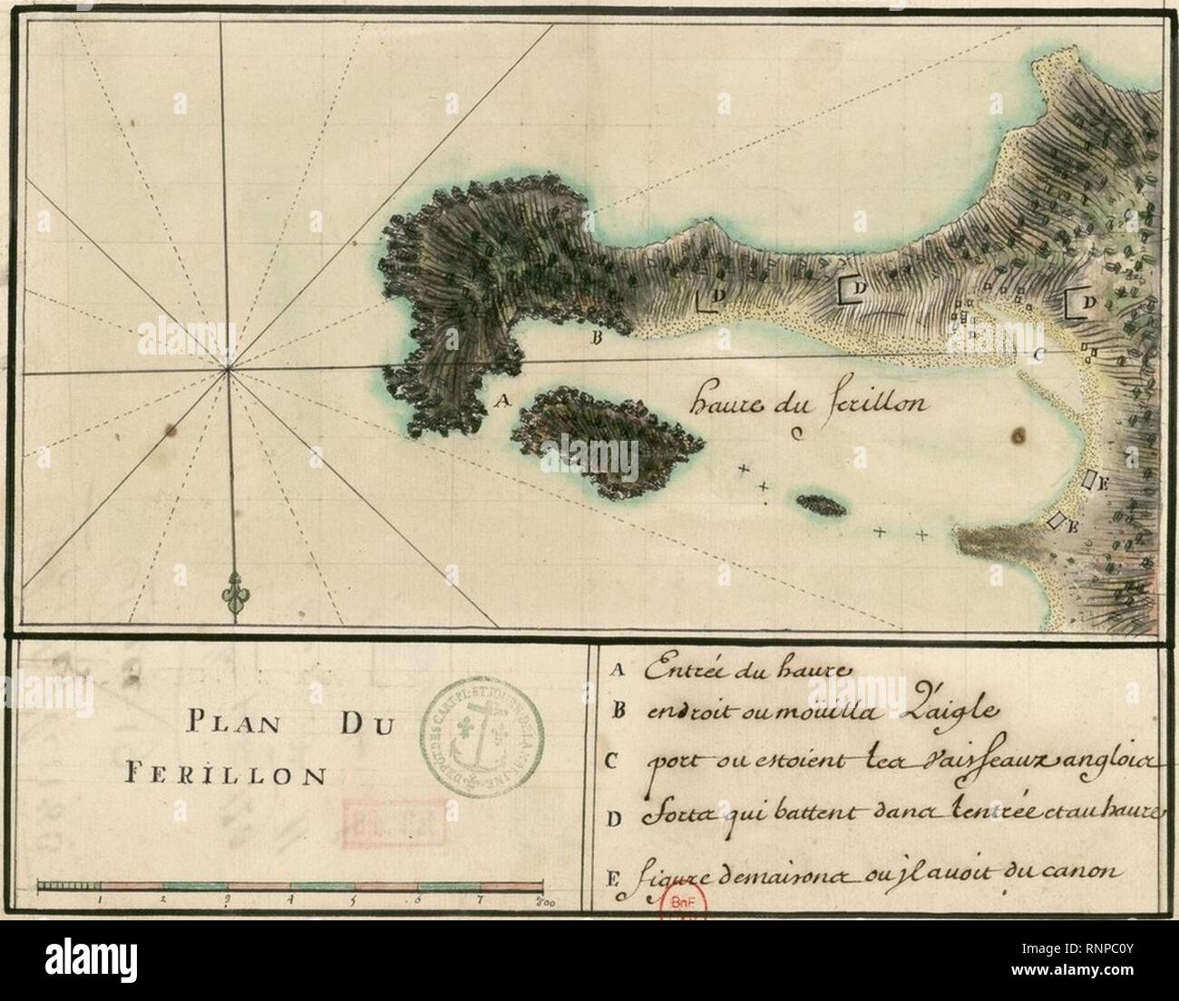 Carte du combat du Forillon à Terre-Neuve en 1694 Stock Photo - Alamy