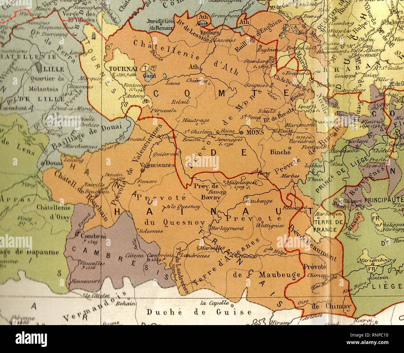 Carte du comté de Hainaut Stock Photo - Alamy