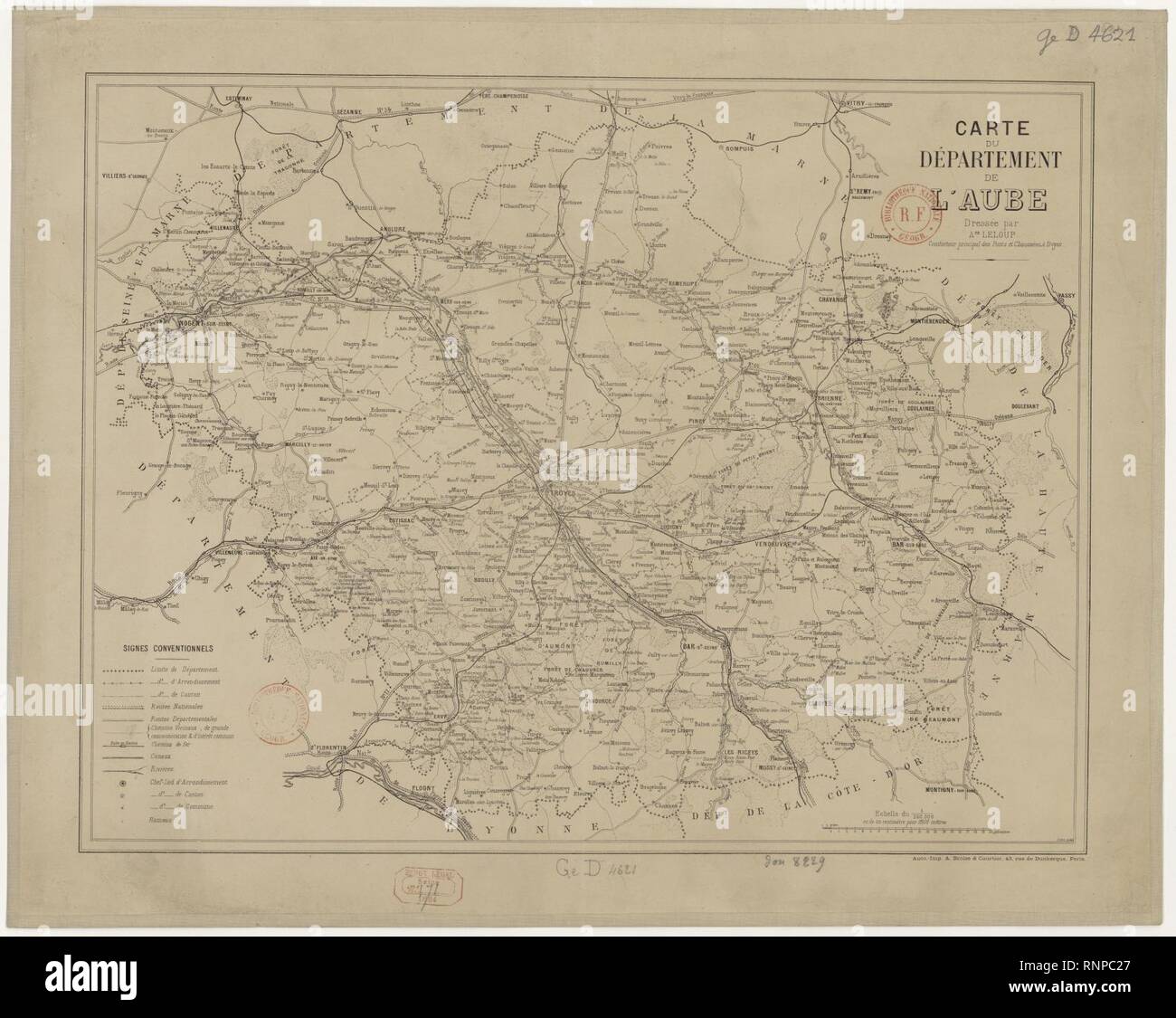 Carte du département de l'Aube - 1884 Stock Photo - Alamy