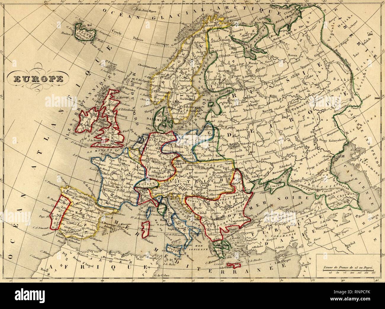 Carte Europe 1843 Stock Photo - Alamy