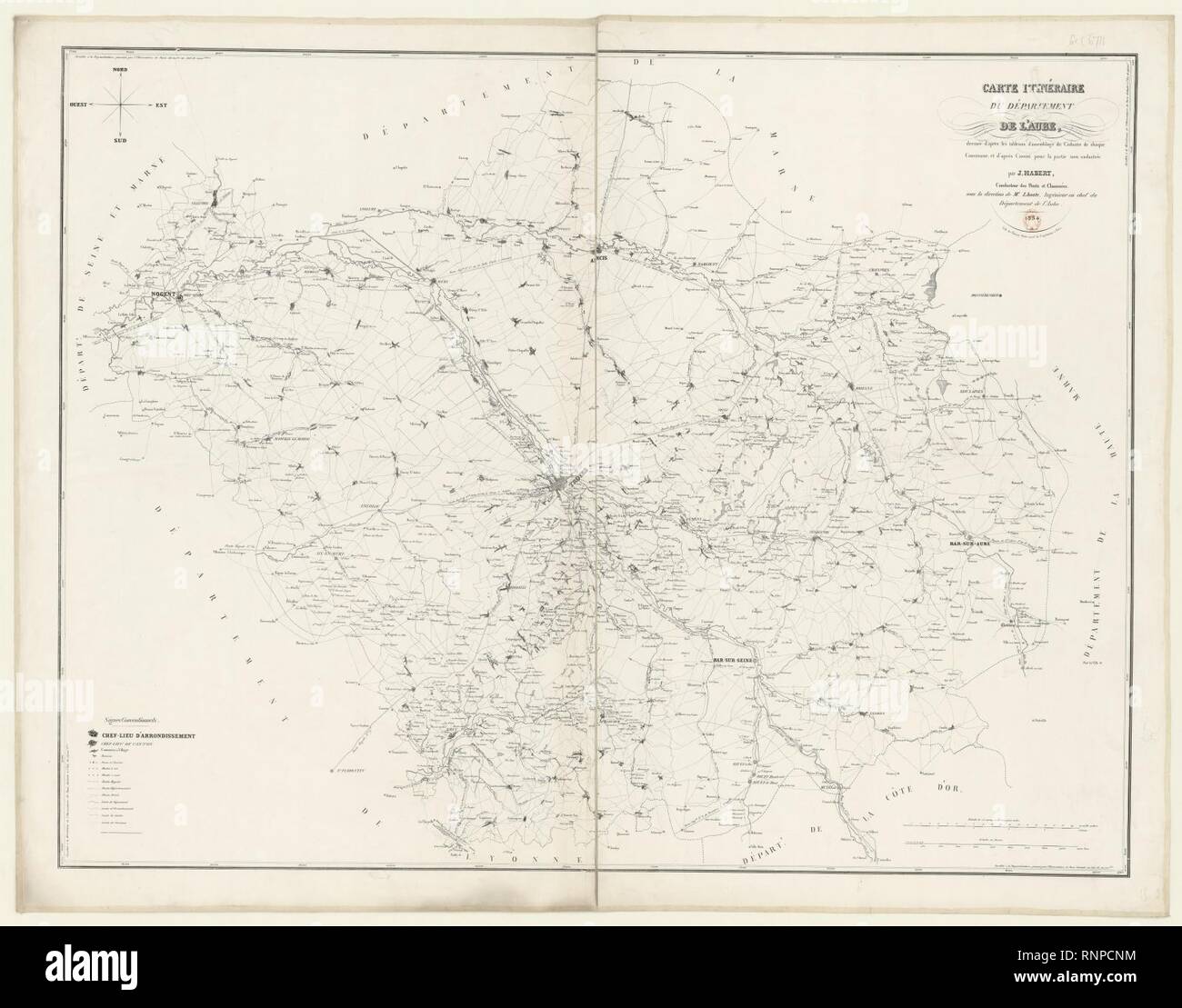 Carte itinéraire du département de l'Aube Stock Photo - Alamy