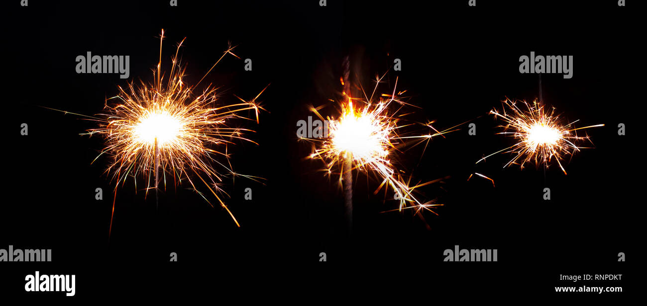 Set of different sparklers. Bengal fire on black background. Holiday ...