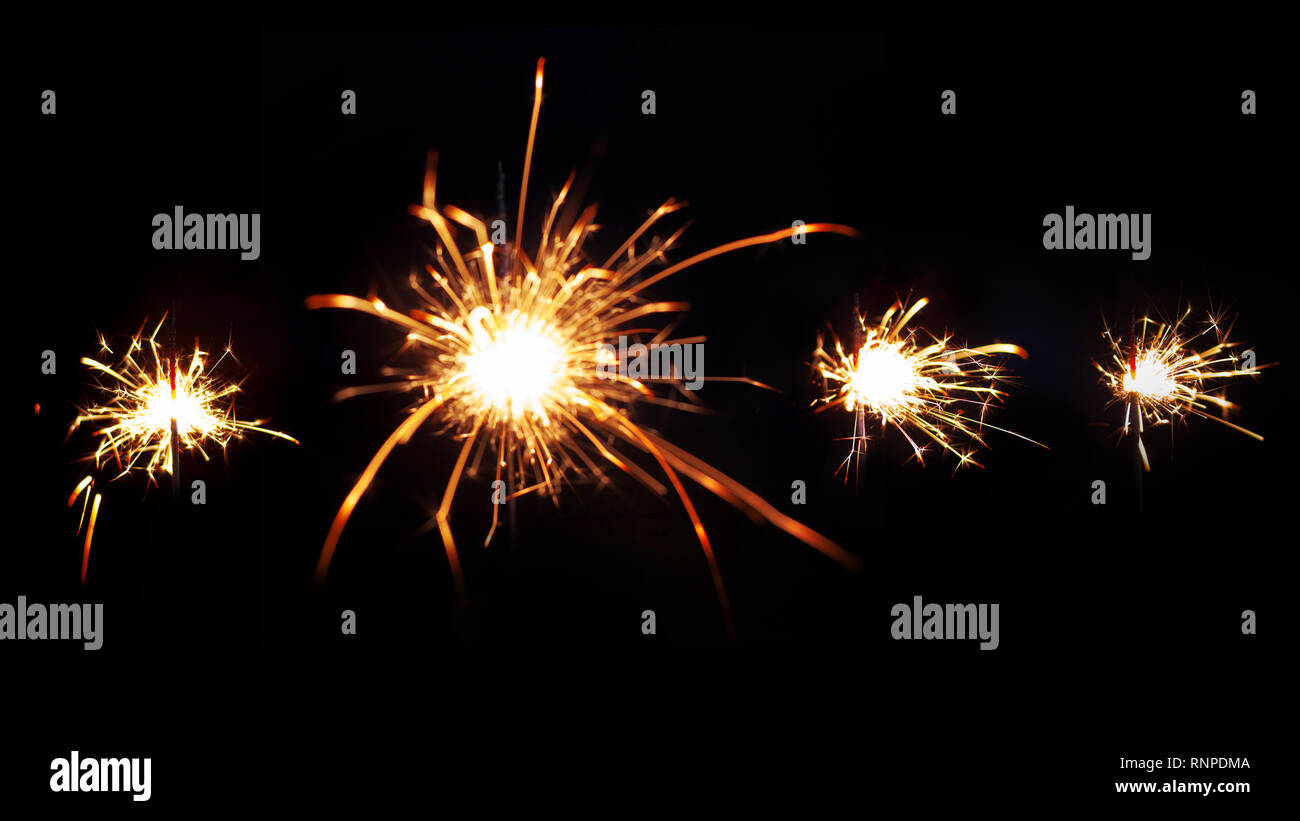 Set of different sparklers. Bengal fire on black background. Holiday ...
