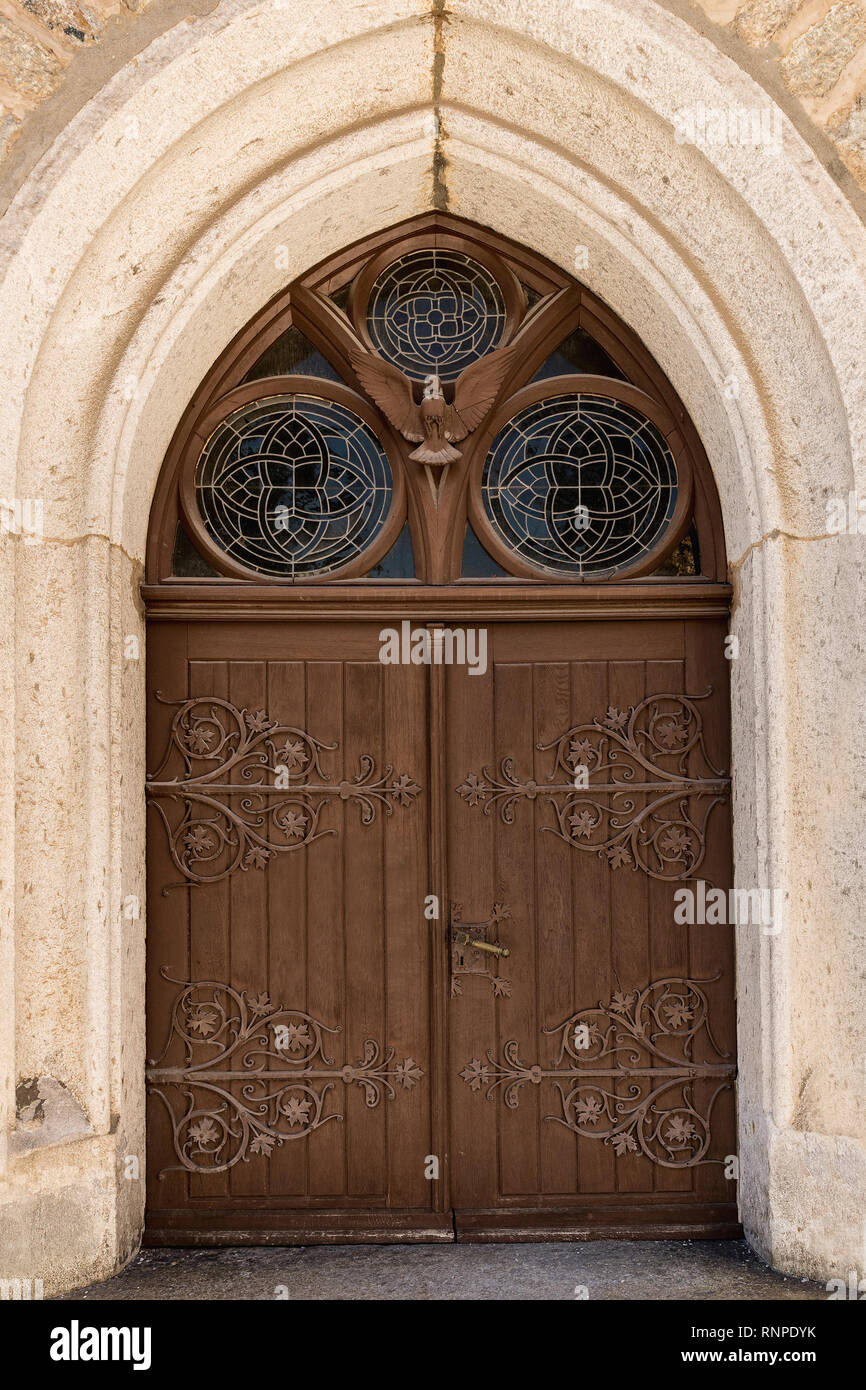 Antique inlaid wooden door with carved structure Stock Photo - Alamy