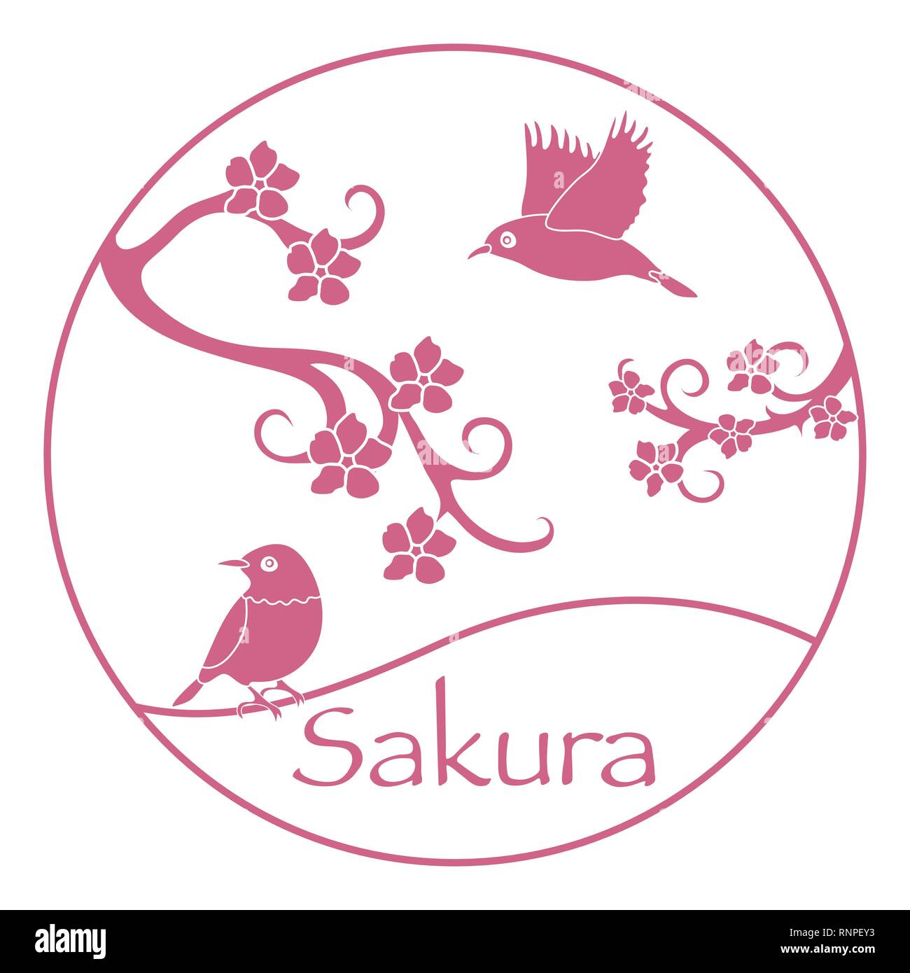 Sakura branches and japanese birds. Japan traditional design elements ...