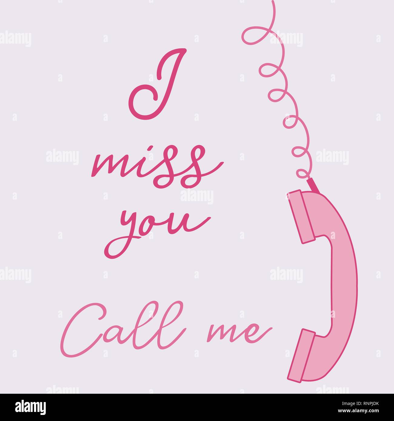 Vector illustration with handle handset. Inscription i miss you call me ...