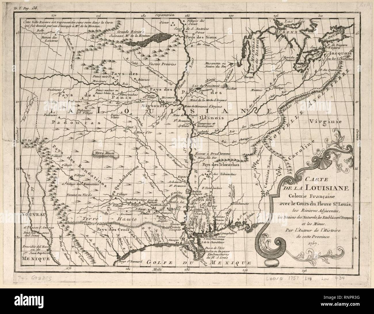 Carte de la Louisiane colonie française avec le cours du Fleuve St ...