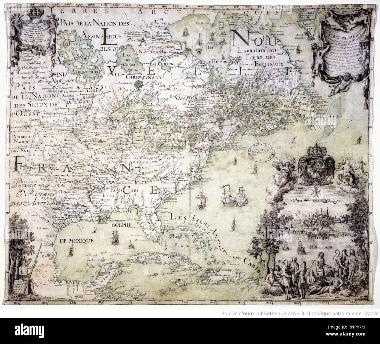 Carte de la nouvelle France 1702-11 Franquelin Jean Baptiste Stock ...