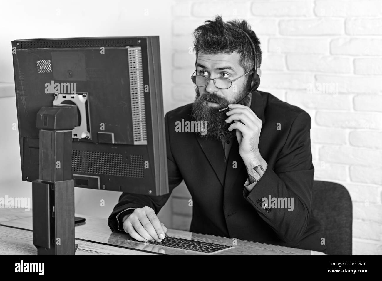 Bearded operator Black and White Stock Photos & Images - Alamy