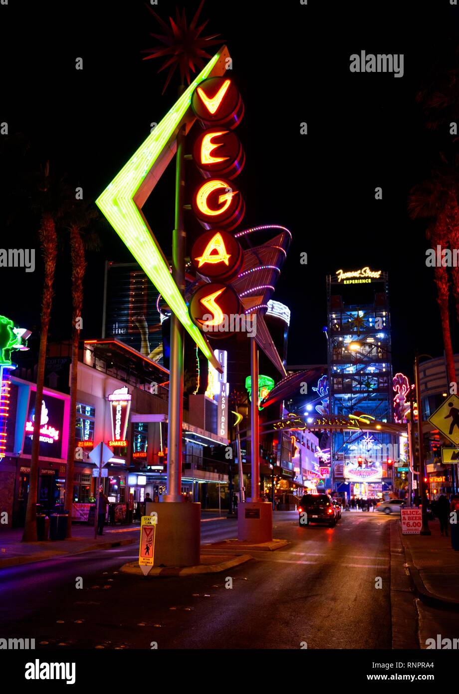 Neon neon signs at night, night shot, Fremont Street in old Las Vegas, Downtown, Las Vegas ...