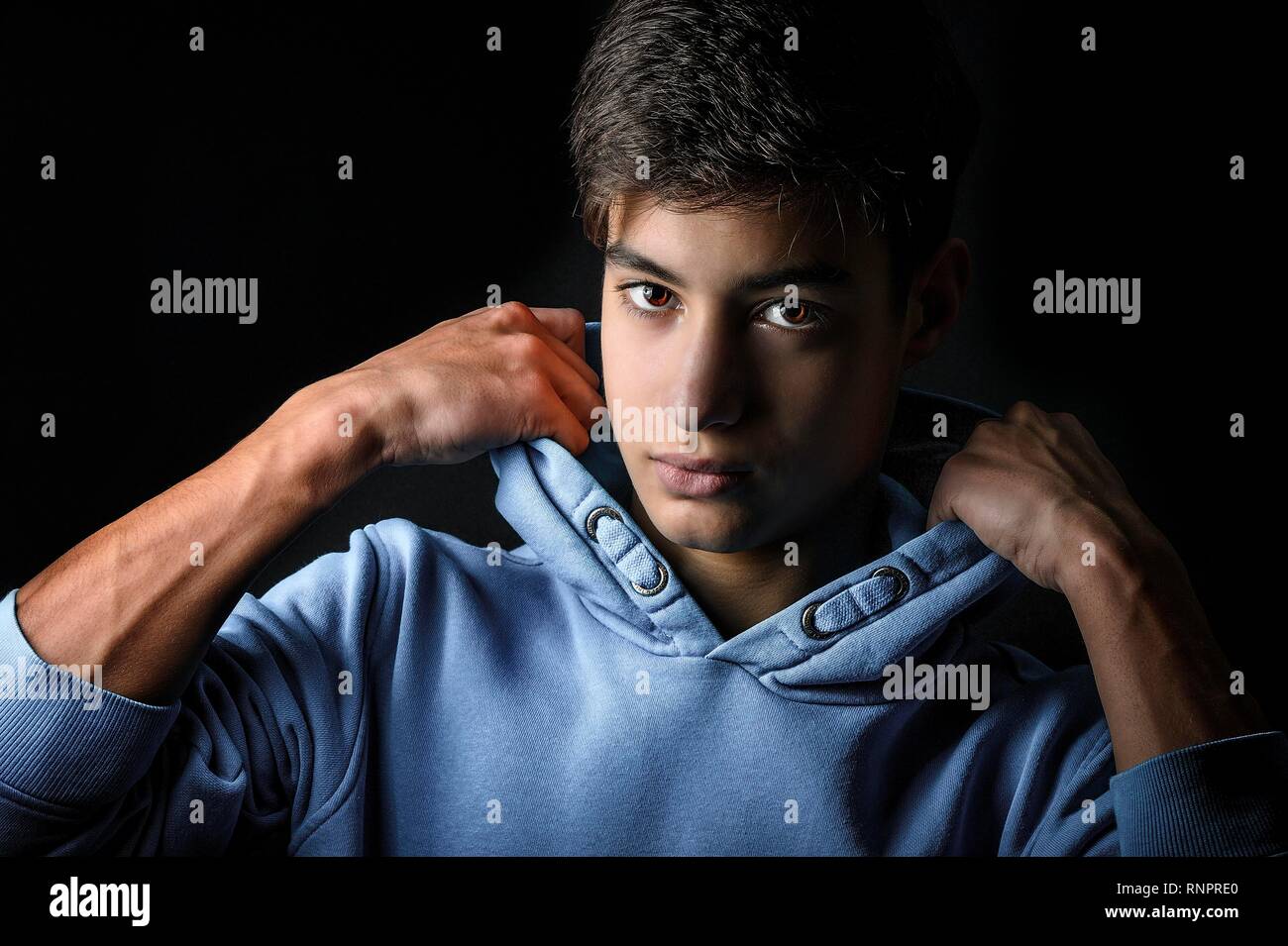 Boy, teenager, 14 years, portrait, studio shot, Germany Stock Photo - Alamy