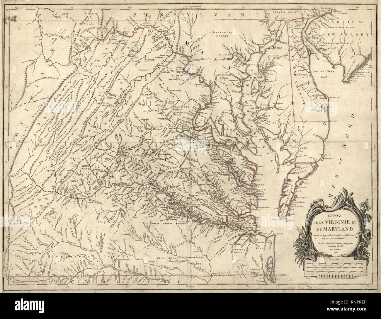 Carte de la Virginie et du Maryland Stock Photo - Alamy