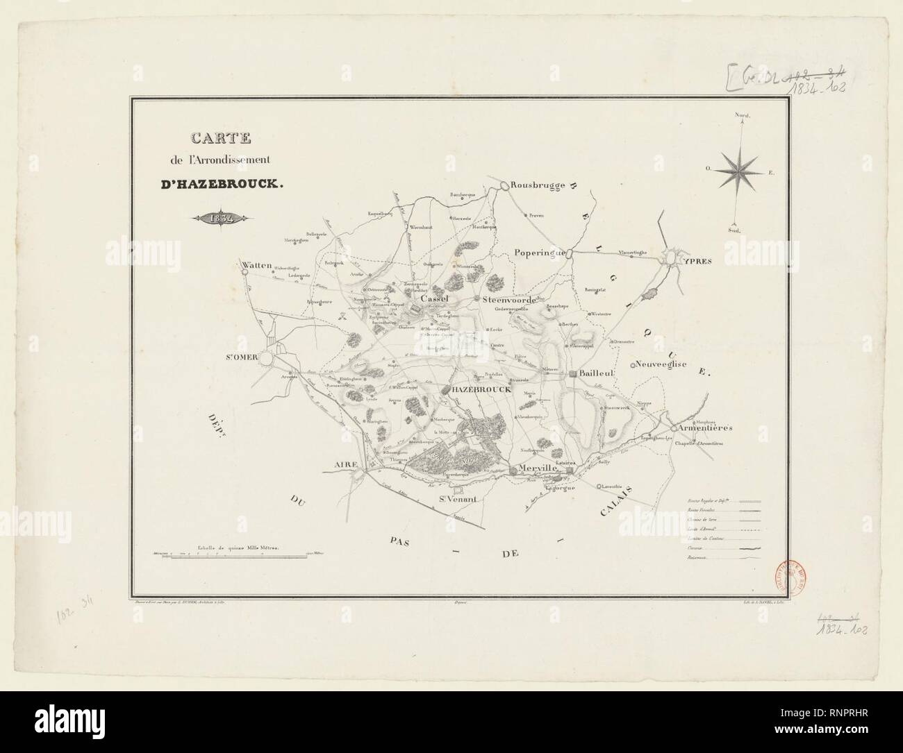 Carte de l'arrondissement d'Hazebrouck - 1834 Stock Photo - Alamy