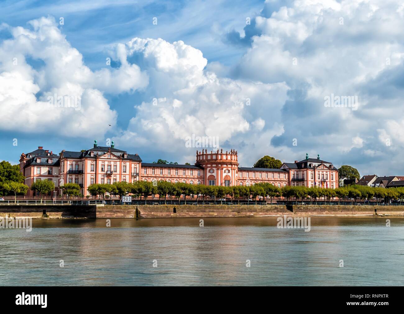 The palace of "Biebrich", whole view from the Rhine river, Wiesbaden ...